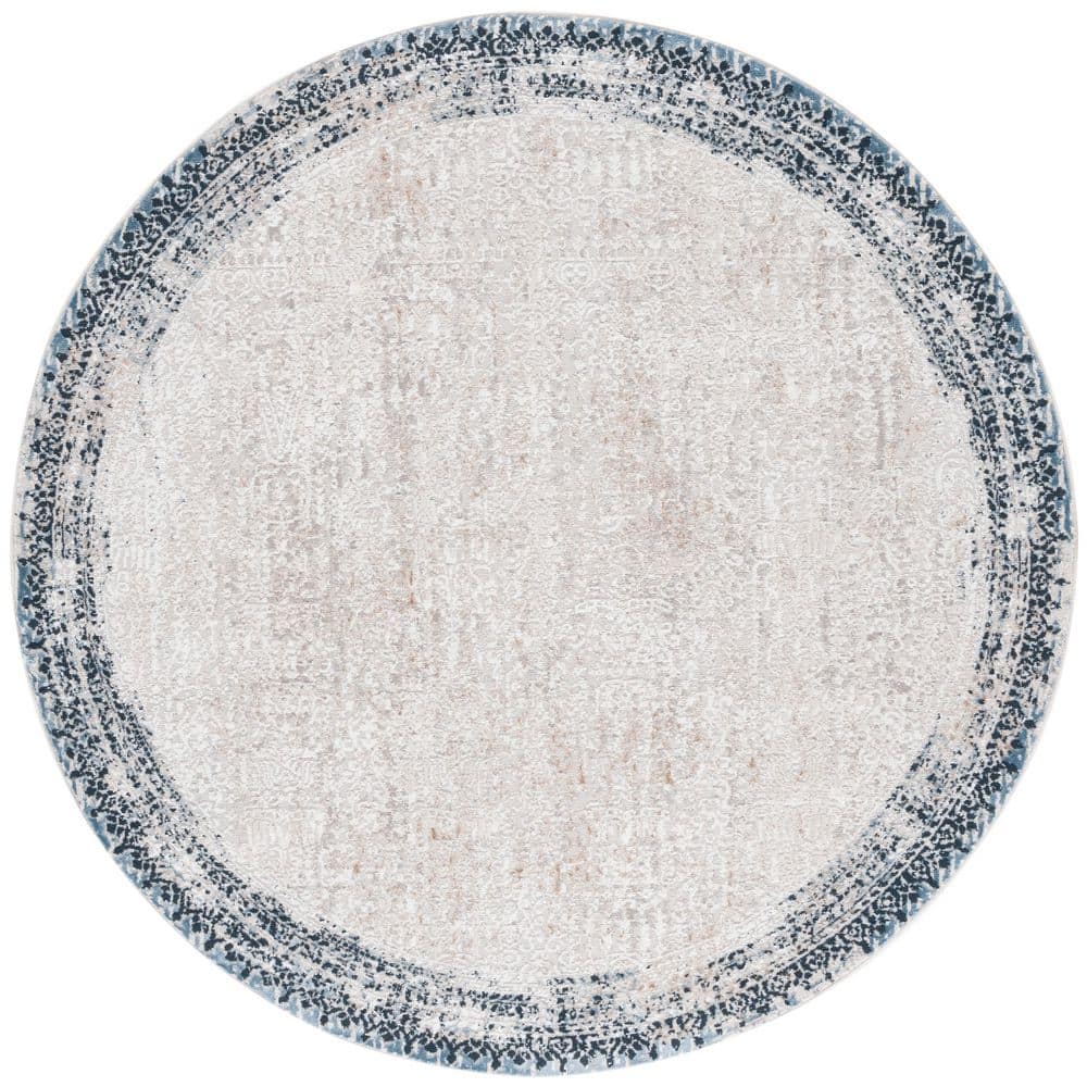 SAFAVIEH Parker 7 ft. x 7 ft. Taupe/Blue Distressed Border Round Area ...