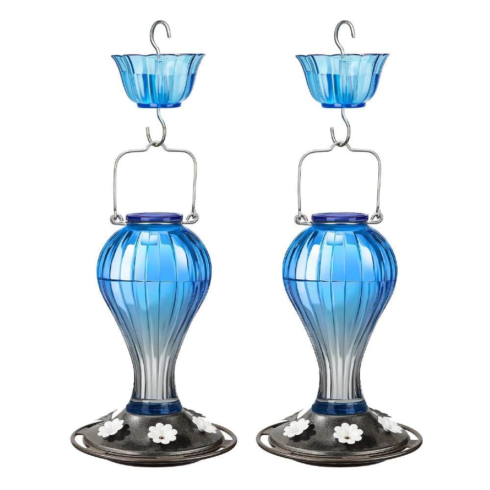 Justincity Blue Finish Glass Hummingbird Feeder 25 oz. Nectar Feeder ...