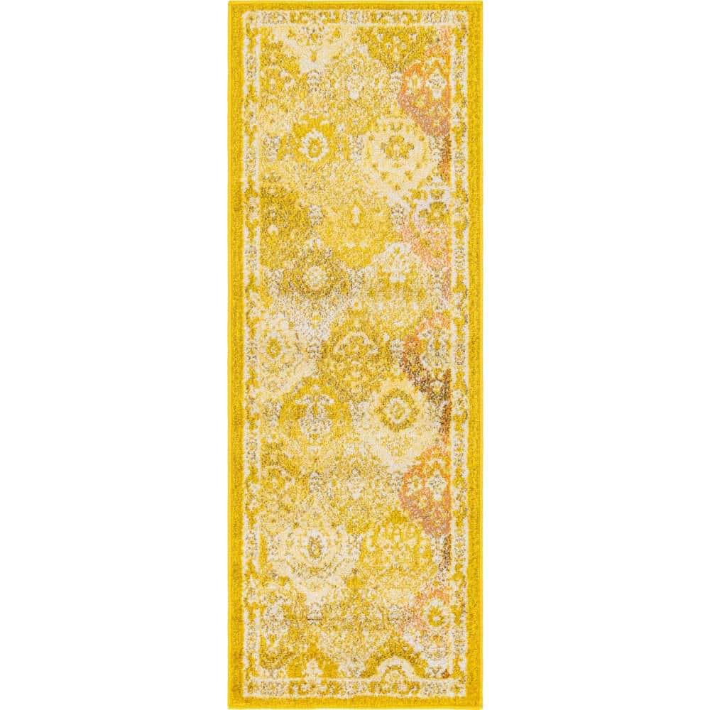 Unique Loom Penrose Blake Yellow 2 ft. 2 in. x 6 ft. Runner Rug 3143432 ...