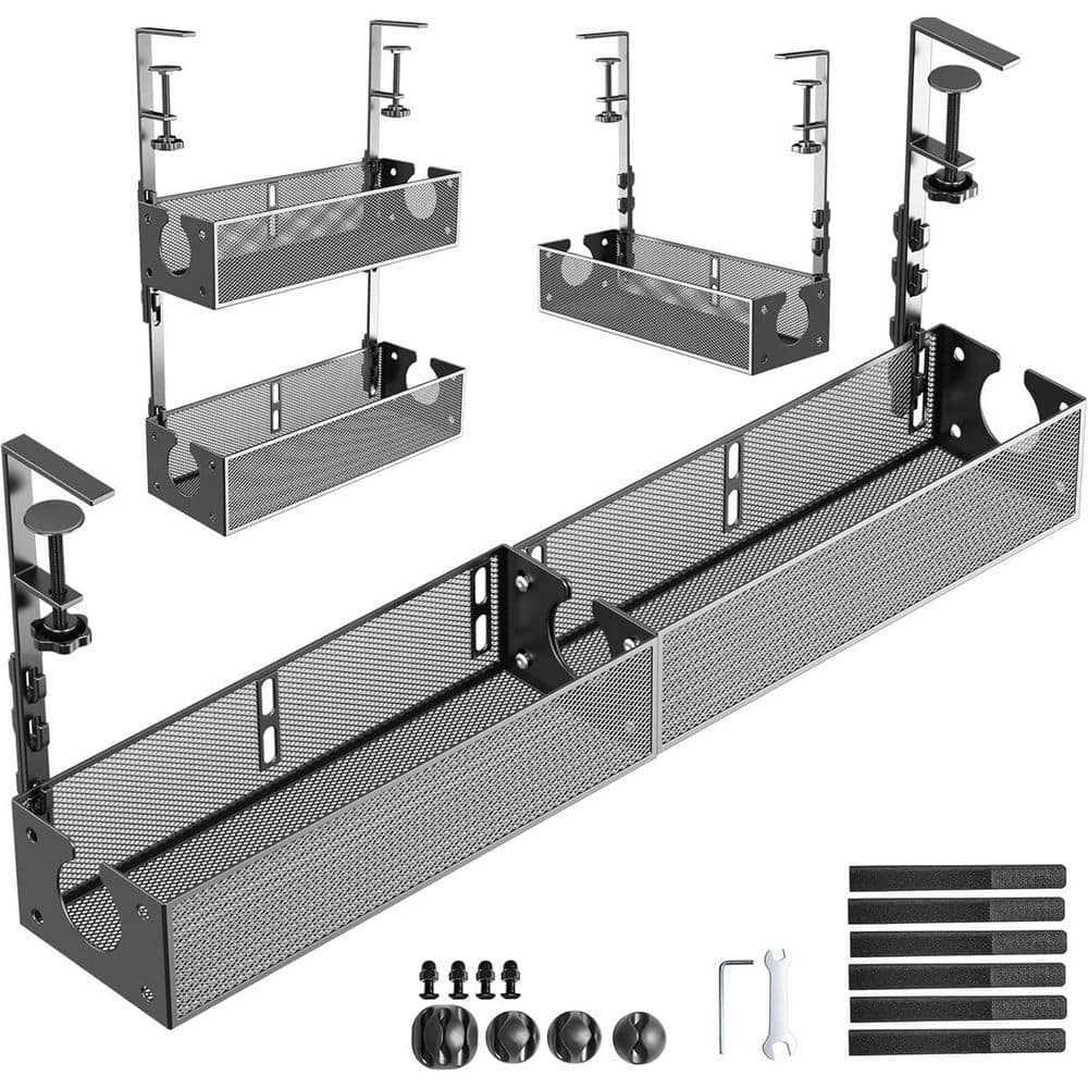 Yichuhaoxi Under Desk Cable Management Tray 2 Pack Metal Wire Management Clamp Mount No Damage ...