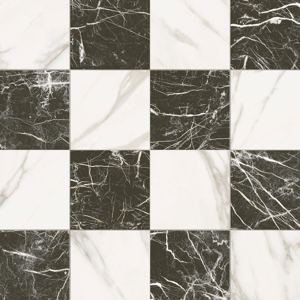Merola Tile Marbilia Chess Marquina Gold 17 in. x 17 in. Porcelain ...