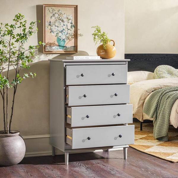 Welwick Designs Transitional Solid Wood Grey 4 Drawer 28 in. Framed Dresser HD9986 The Home Depot