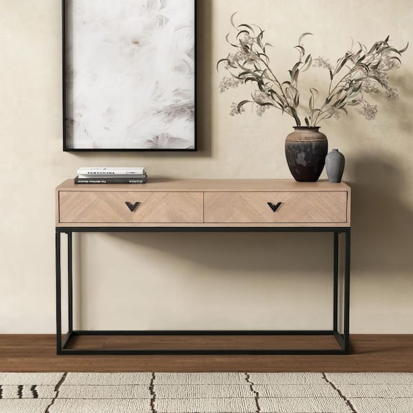 SAFAVIEH Sherriandra 14.6 in. Natural/Black Rectangle Wood Console ...