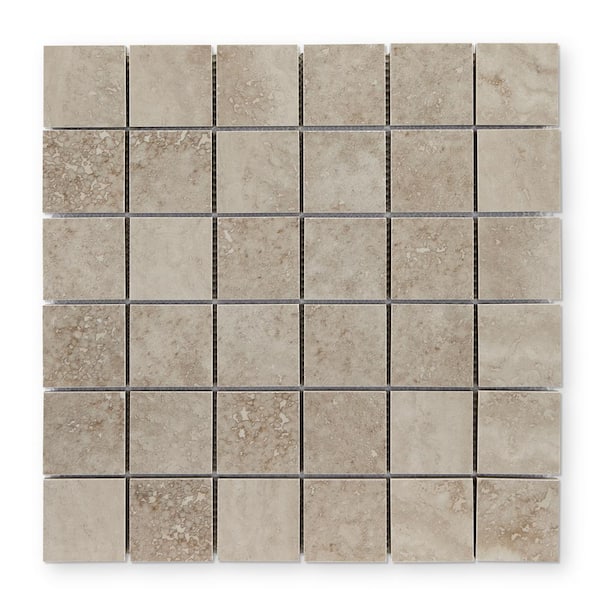 CRUZ BAY STUDIO Tufo 12 in. x 12 in.Taupe Matte Mosaic Porcelain Wall ...