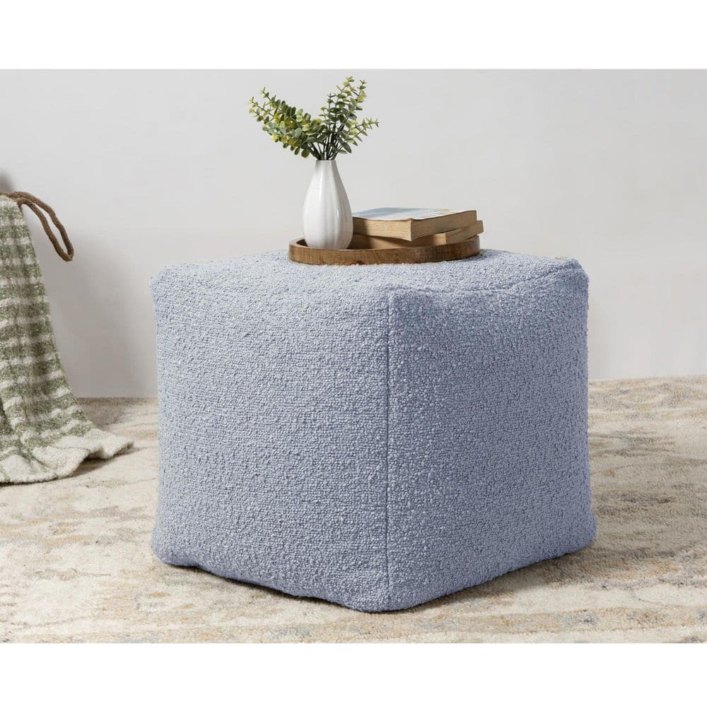 Solid Mid-Century Modern Hand Woven Blue Boucle Polyester Square 18 in ...