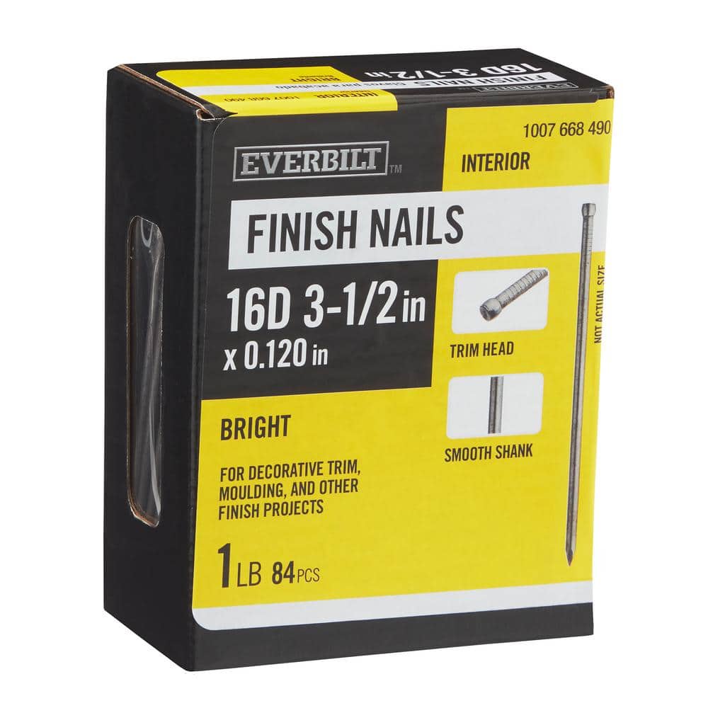 Everbilt 3-1/2 in. x 16D Bright Non-Collated Finishing/Casing Nails 1 ...