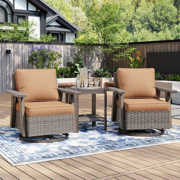 PremDwell 3-Piece Wicker Outdoor Chat Set Patio Swivel Rocking Chair ...