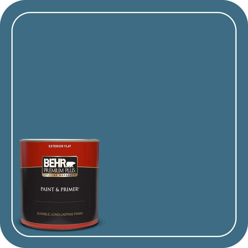 BEHR PREMIUM PLUS 1 qt. #S490-6 Bering Wave Flat Exterior Paint ...