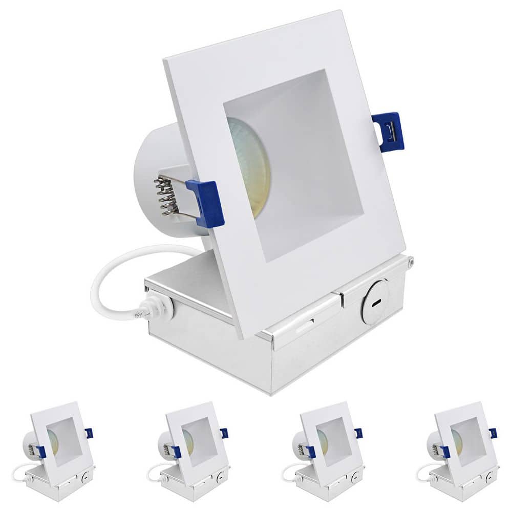 LUXRITE 4 in. Square Integrated LED Recessed Light J-Box 12W 5CCT ...