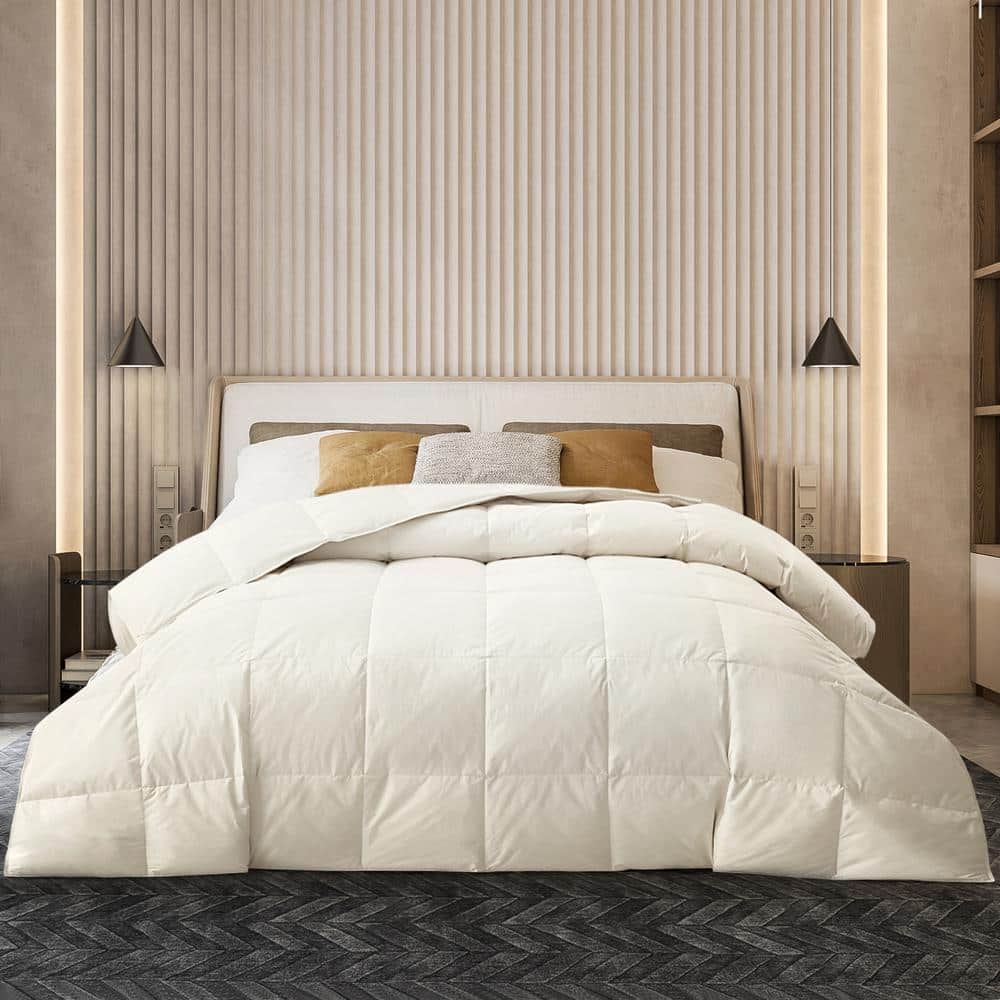Bafode Beige Feathers Down King Size Comforter Ultra Fluffy Goose Feather Down Comforter with ...