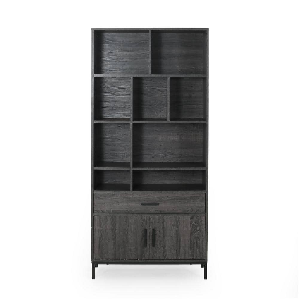 Noble House Gallatin Dark Grey and Black Book Case 69435 - The Home Depot