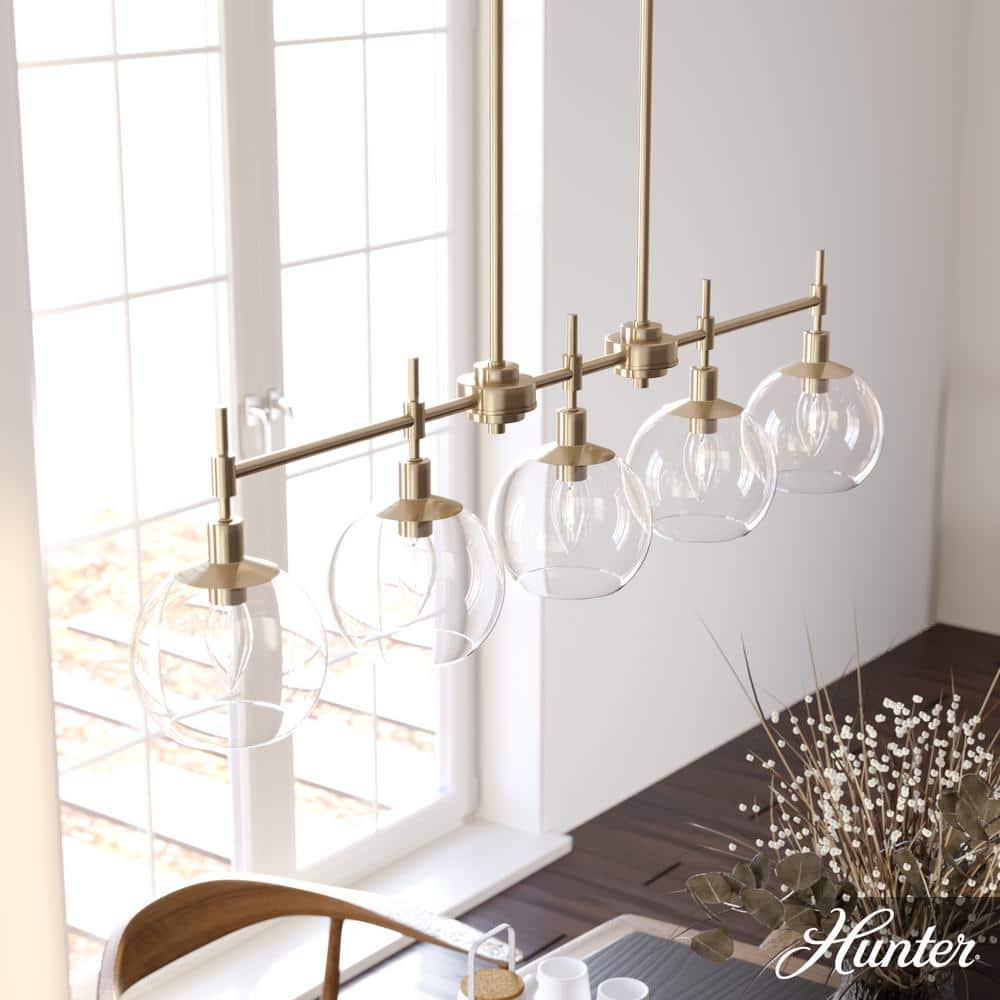 Hunter Xidane 5-Light Alturas Gold Billiard Chandelier With Clear Glass ...