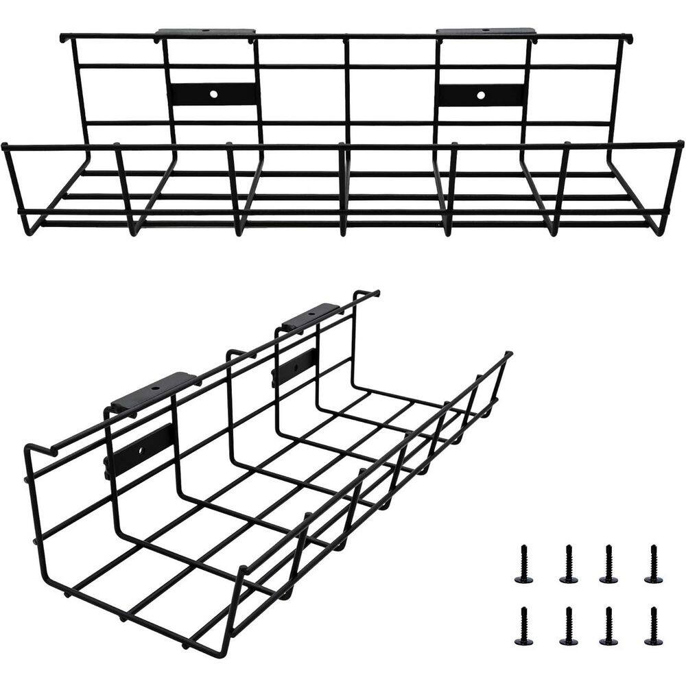 YICHUHAOXI Under Desk Cable Management Tray Black 2 Pack Metal Wire Cord Organizer for Office ...