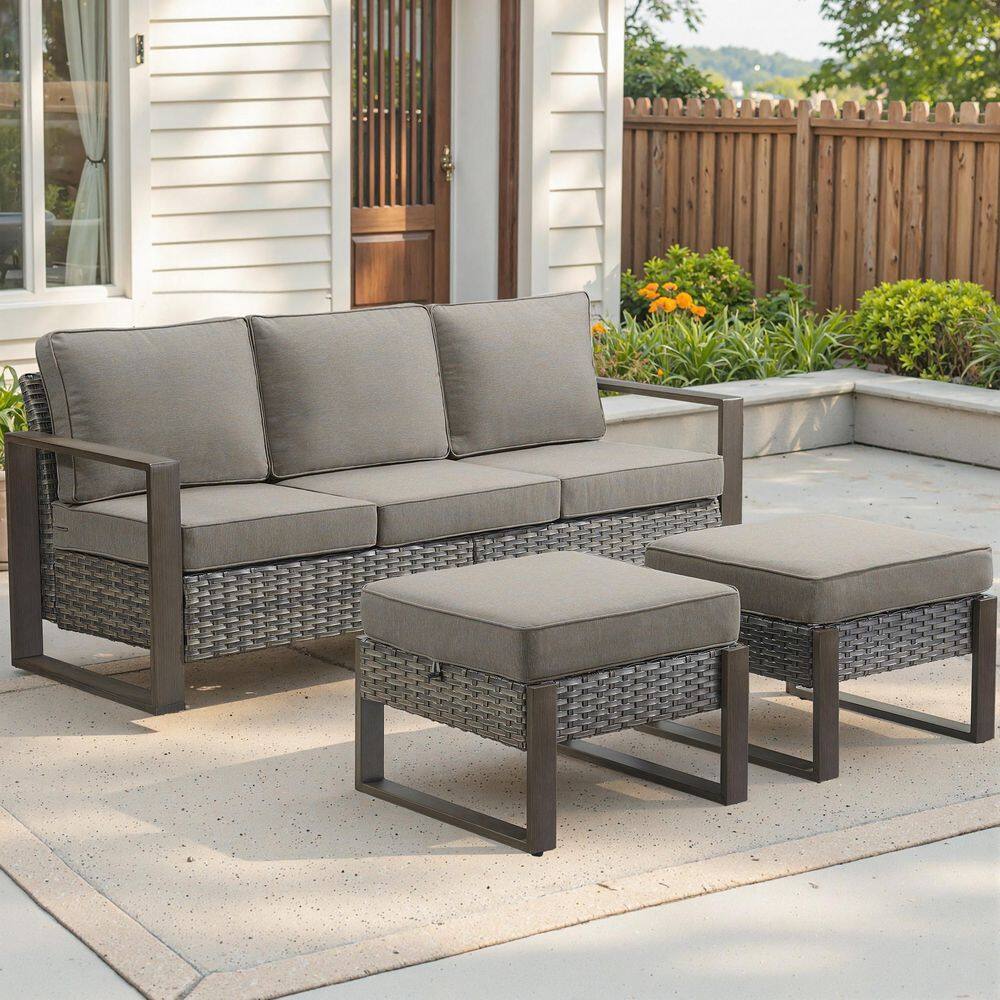Reviews for Bellefurn Kove Gray 3-Piece Wicker Outdoor Seactional Set ...
