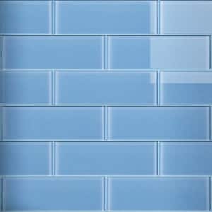 MOLOVO Crystile Blue 12 in. x 4 in. Subway Glossy Glass Mosaic Tile ...