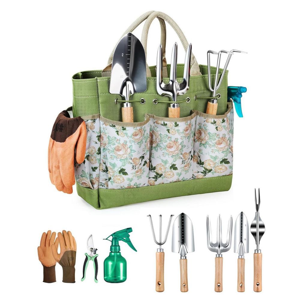 9-Piece Hand Garden Tool Set, Green D09F9C3KFS - The Home Depot
