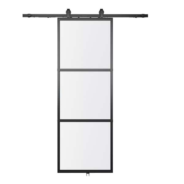 Gela 36 in. x 84 in. Metal and Tempered Clear Glass Solid Core Metal ...