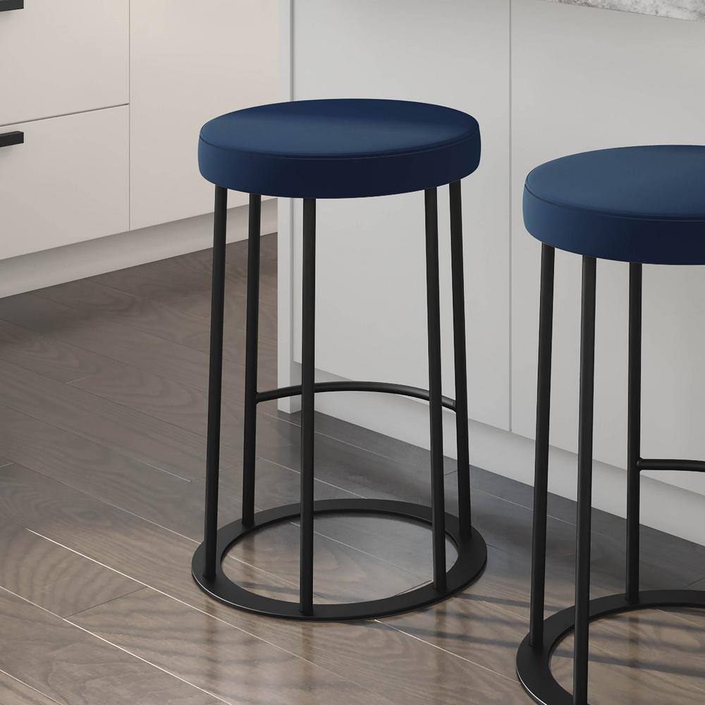 Amisco Iris 30 in. Blue Polyurethane / Black Metal Bar Stool 44506-30WE ...