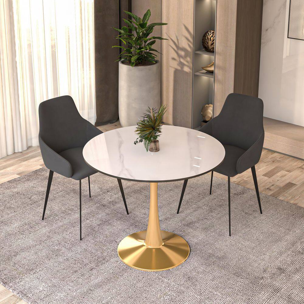 Leisuremod Bristol Dining Table 35 in. Round Sintered Stone Tabletop in ...