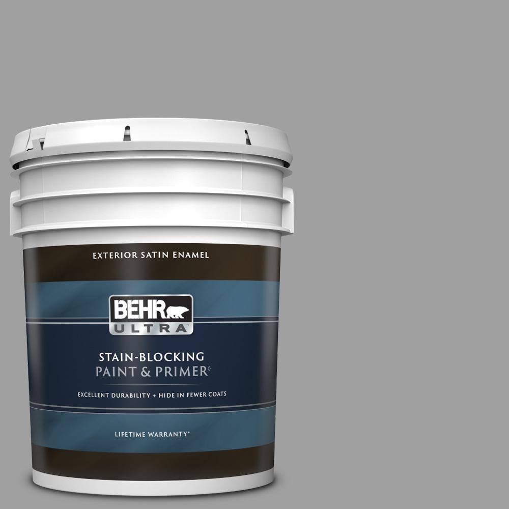 BEHR ULTRA 5 gal. #PPU26-06 Elemental Gray Satin Enamel Exterior Paint ...