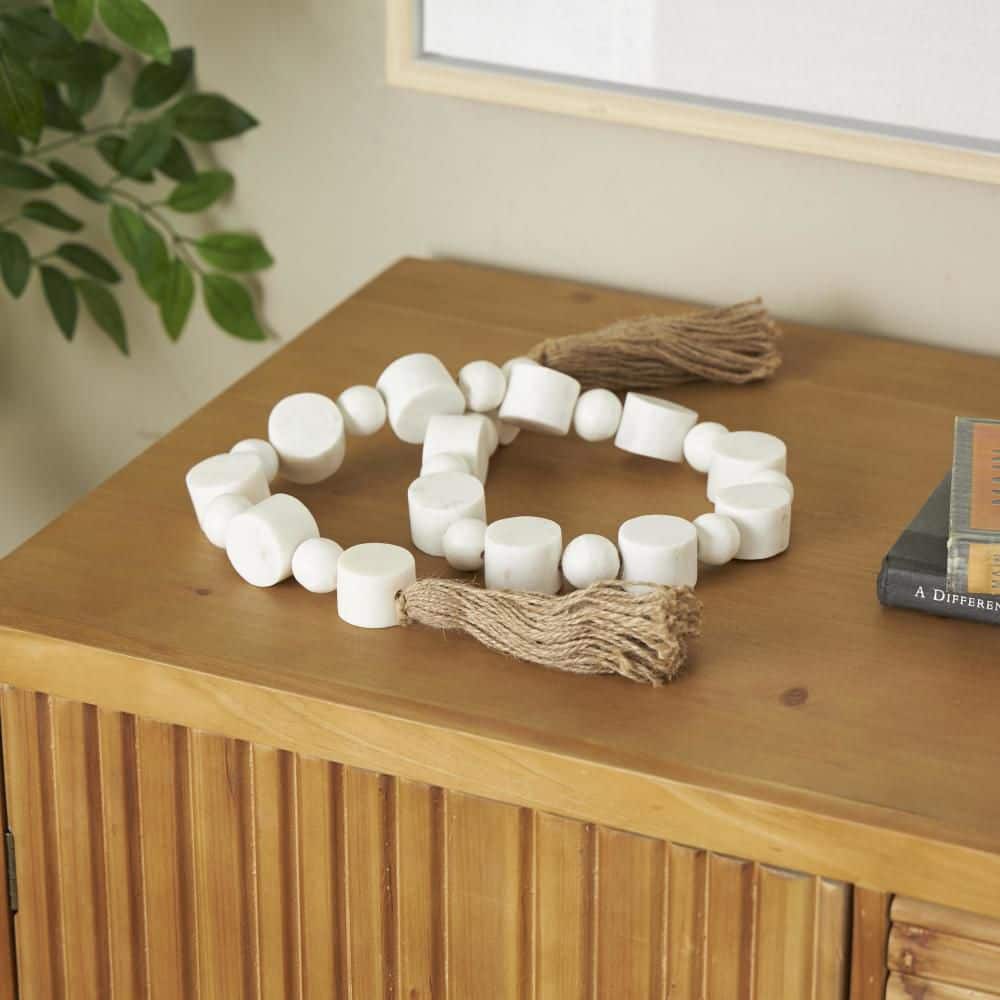 Litton Lane White Handmade Marble Round Extra Long Orb Garland with ...