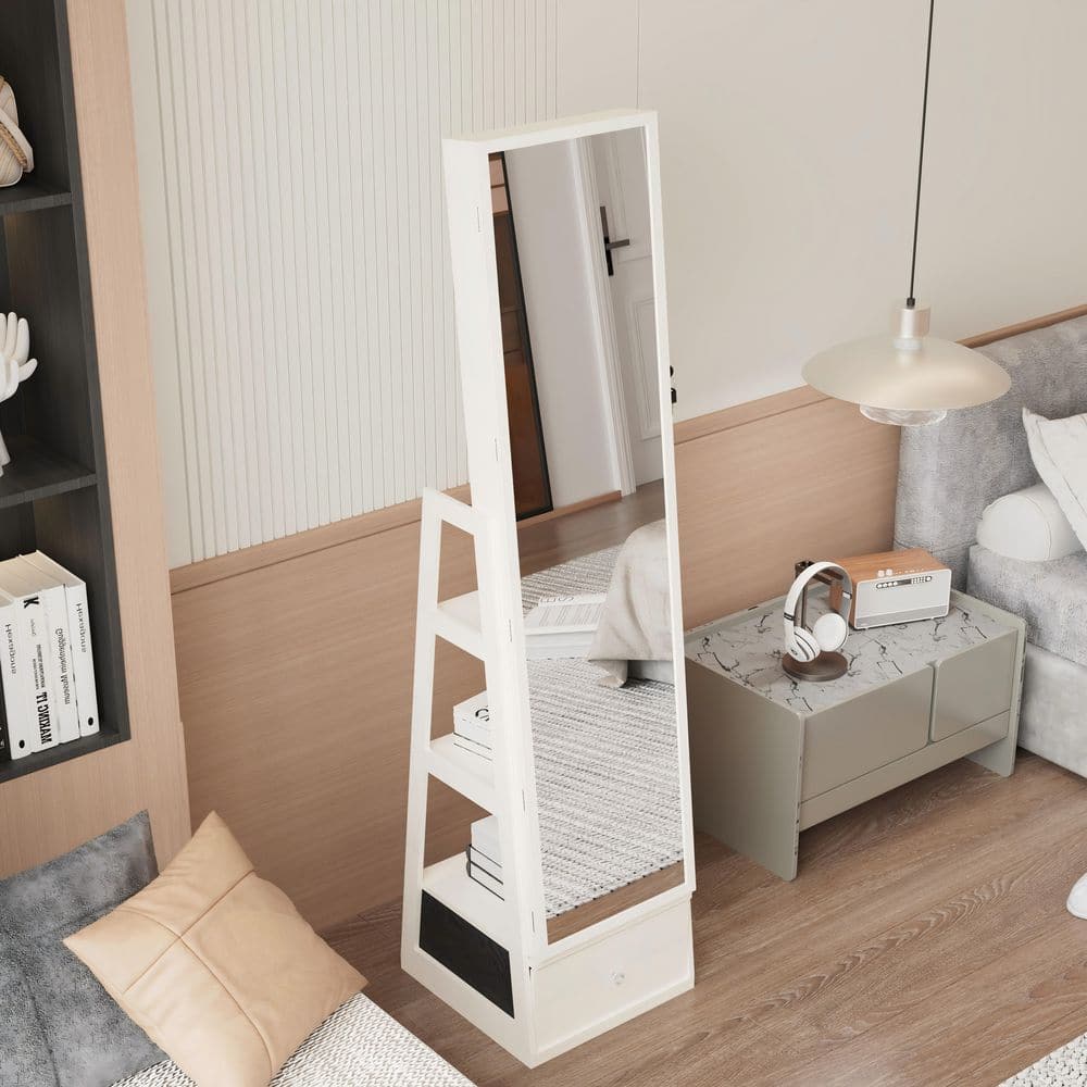 Seafuloy White 15.8 in. W x 65 in. H Rectangle 360° Rotating Wood Full ...