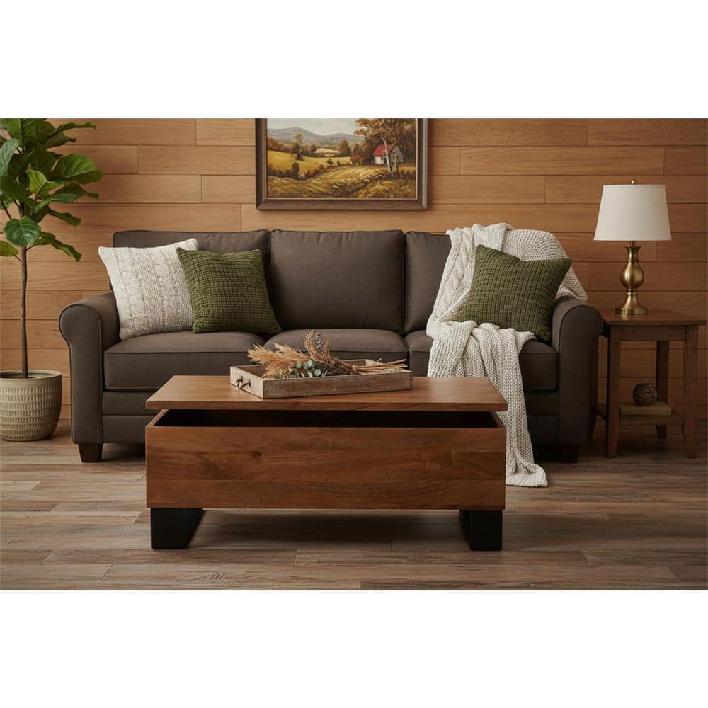 Noble House Kenzo 43 in. W Brown Lift Top Rectangle Solid Wood Coffee ...