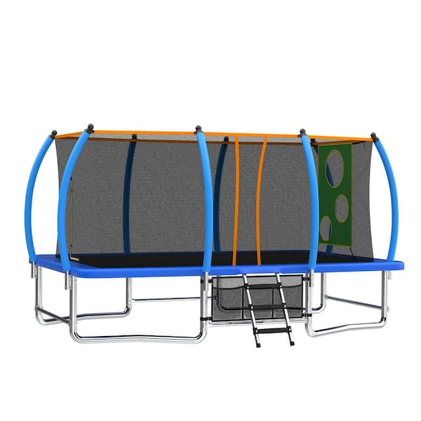 Nestfair 14 ft. Outdoor Blue Long Rectangular Trampoline with Ladder ...