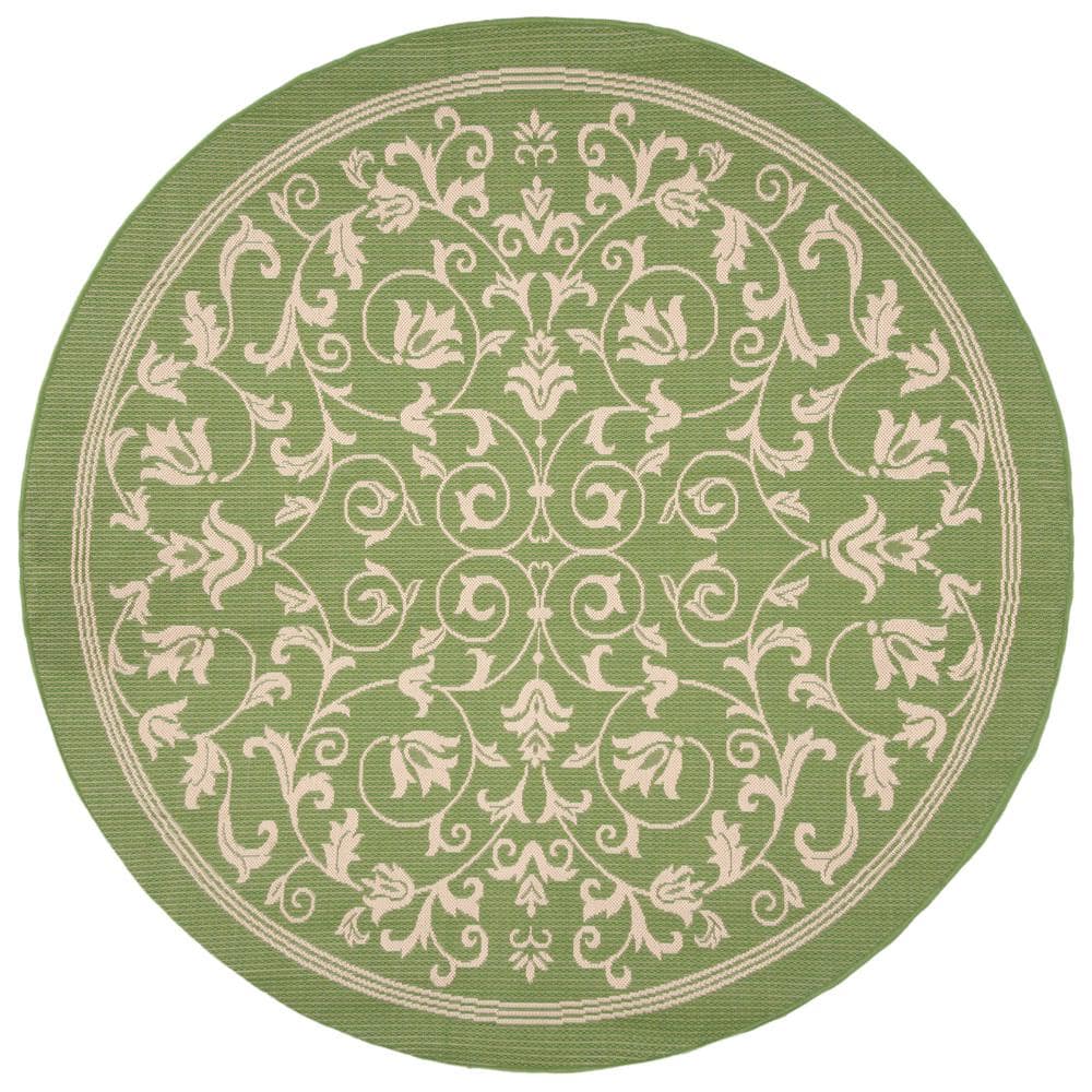 SAFAVIEH Courtyard Olive/Natural 5 ft. x 5 ft. Round Border Indoor ...