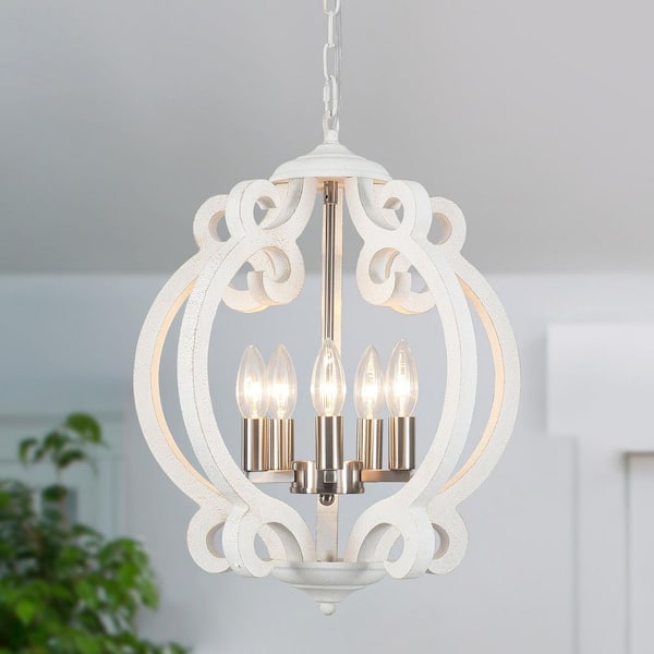 ADSENSTY 5-Light Sand Nickel and White Modern Farmhouse Kitchen Island ...