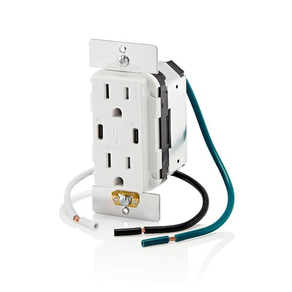 Leviton Decora 15 Amp Tamper Resistant Duplex Outlet with 60W USB-C ...