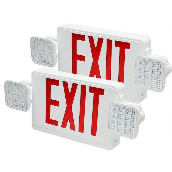 Bieuoram 120-277-Volt White Integrated LED Emergency Red Exit Light ...