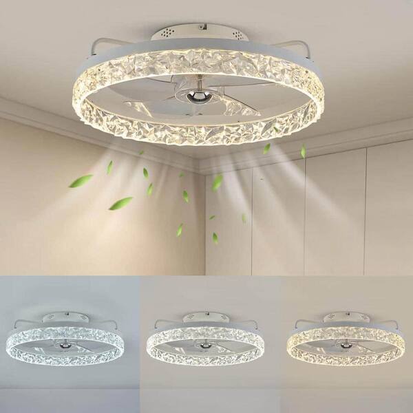 WDETR 20 in. Indoor Modern Gray Crystal Flush Mount Ceiling Fan and ...