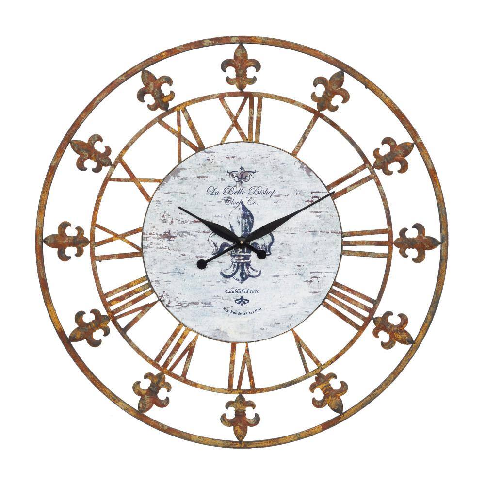 Litton Lane Brown Metal Rustic Wall Clock 13813 - The Home Depot