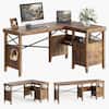 Bestier 60 in. Farmhouse L-Shaped Computer Desk with Storage Cabinet ...