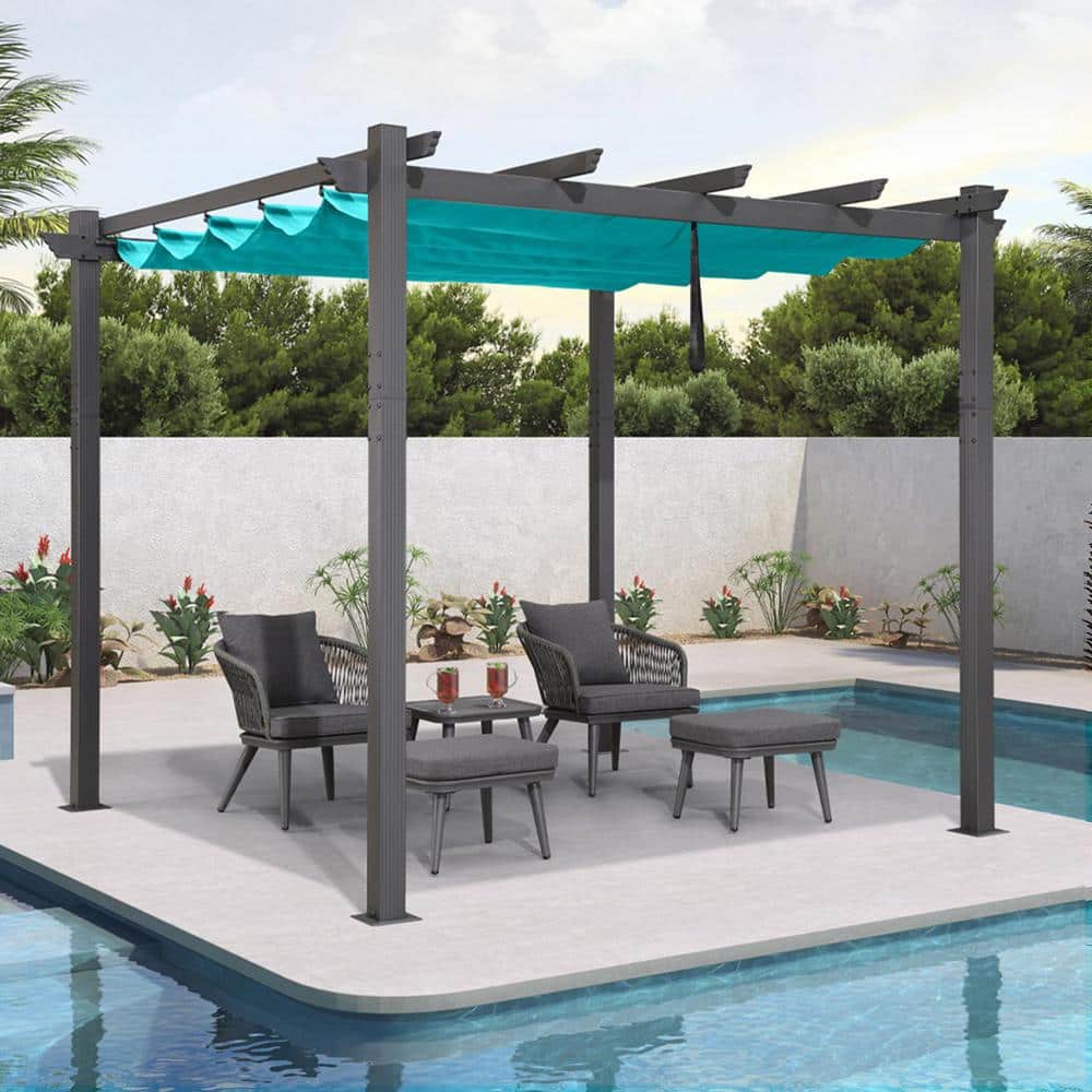 PURPLE LEAF 10 ft. W x 10 ft. D Modern Gray Aluminum Pergola with Blue ...