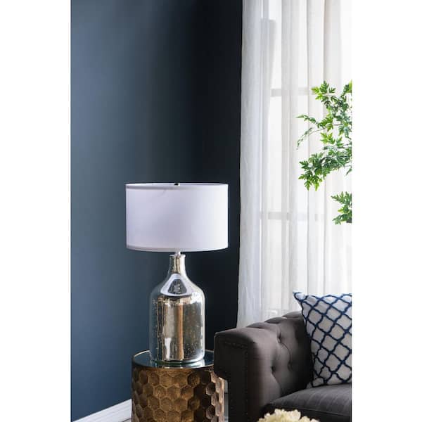 Vkoiyg 32.2 in. Silver Round Table Lamp with White Fabric Shade(Lamp ...