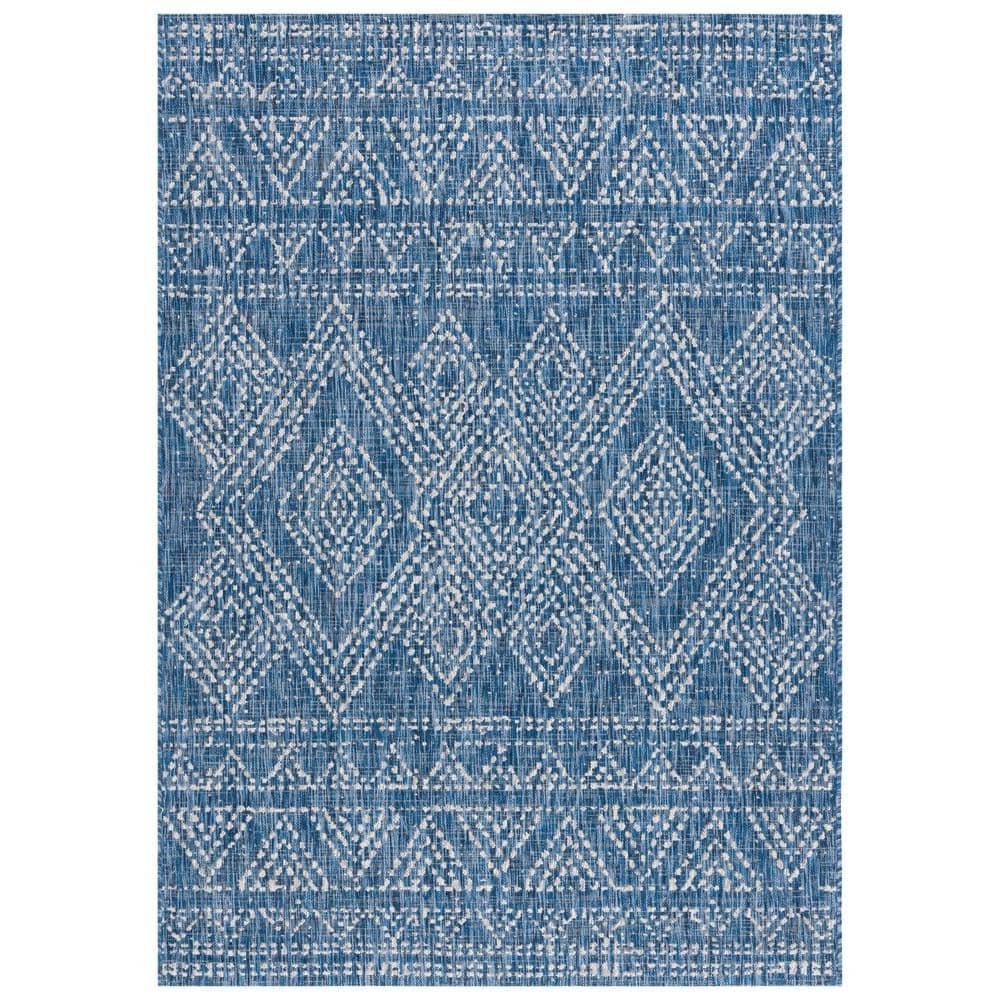 SAFAVIEH Courtyard Navy/Gray 5 ft. x 8 ft. Striped Geometric Indoor ...