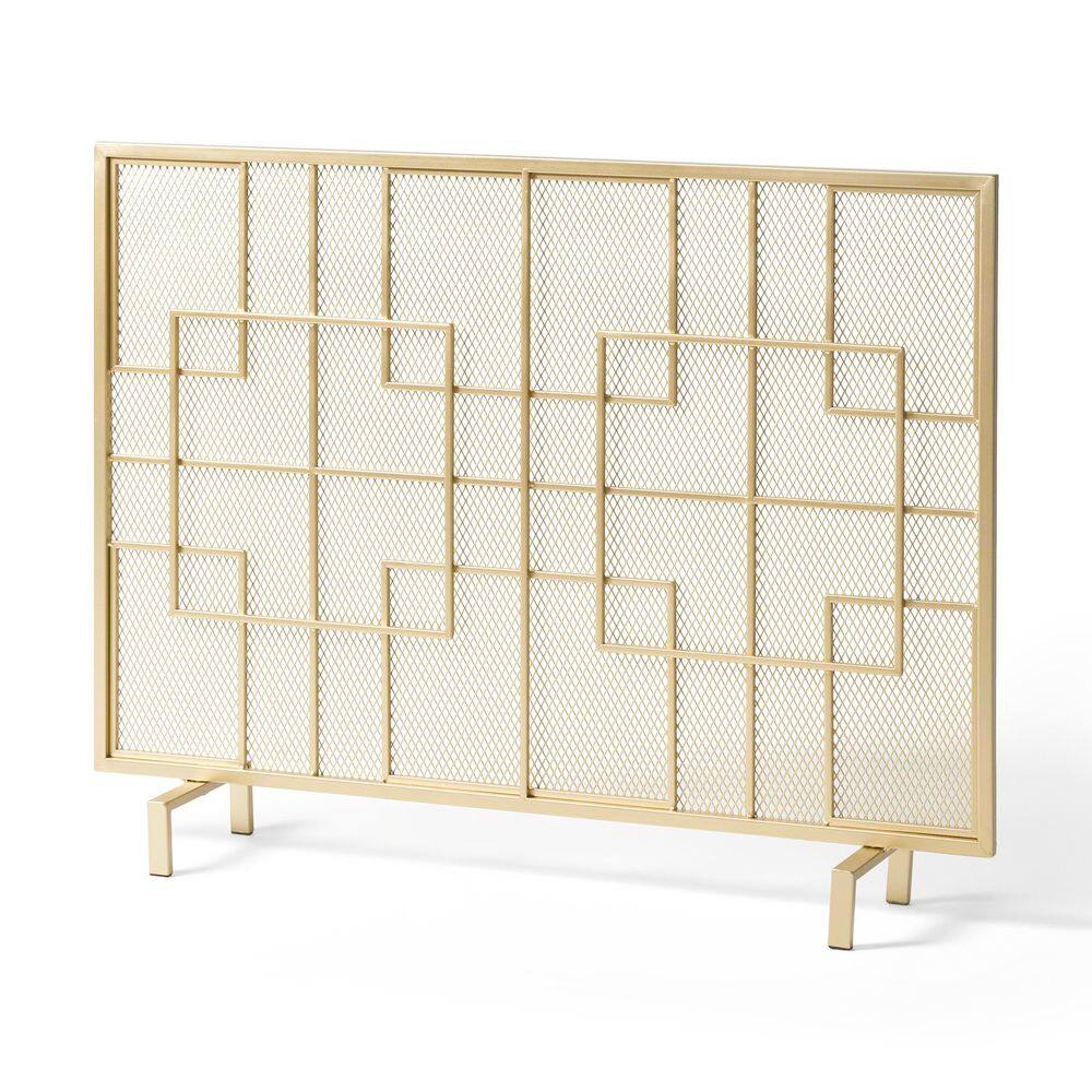 Lycvki 1-Panel 41.00 in. Fireplace Iron Screen in Gold YS-702 - The ...