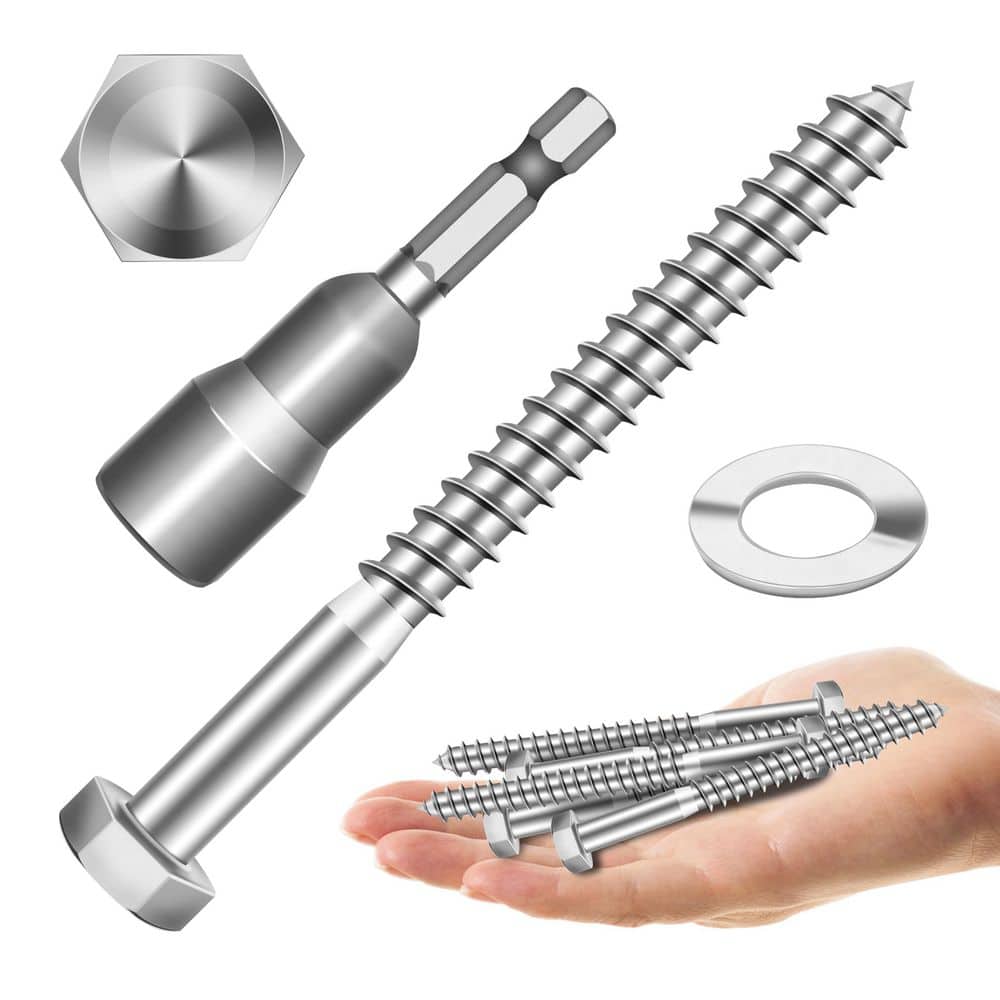 MYWISH 3/8 in. x 4 in. Stainless Steel Hex Drive Hex Head Lag Screws (8 ...