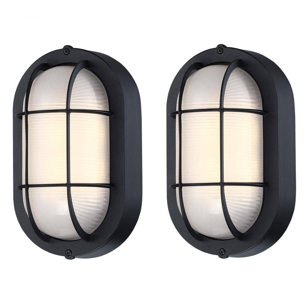 Logmey 2-Pack 8.5 in. x 5 in. 1-Light Oval Matte Black LED Bulkhead ...