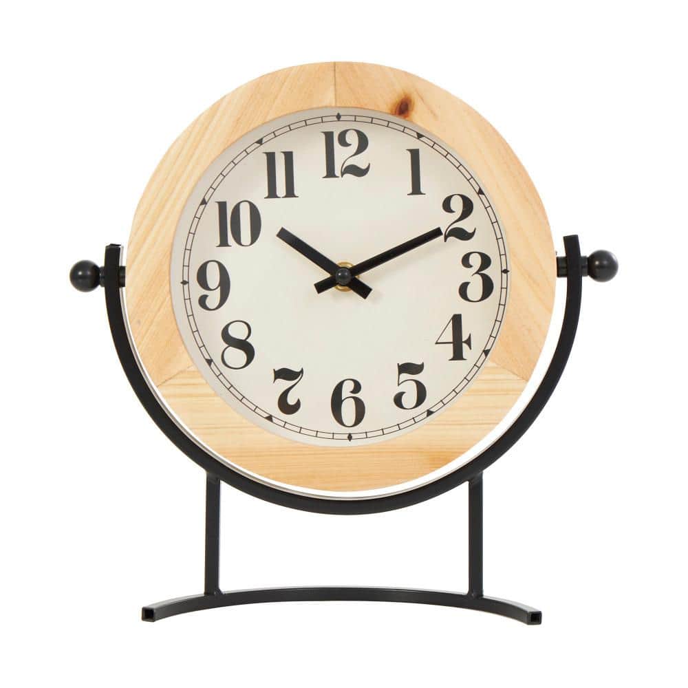 Litton Lane Light Brown Wood Clock with Curved Black Metal Stand and ...