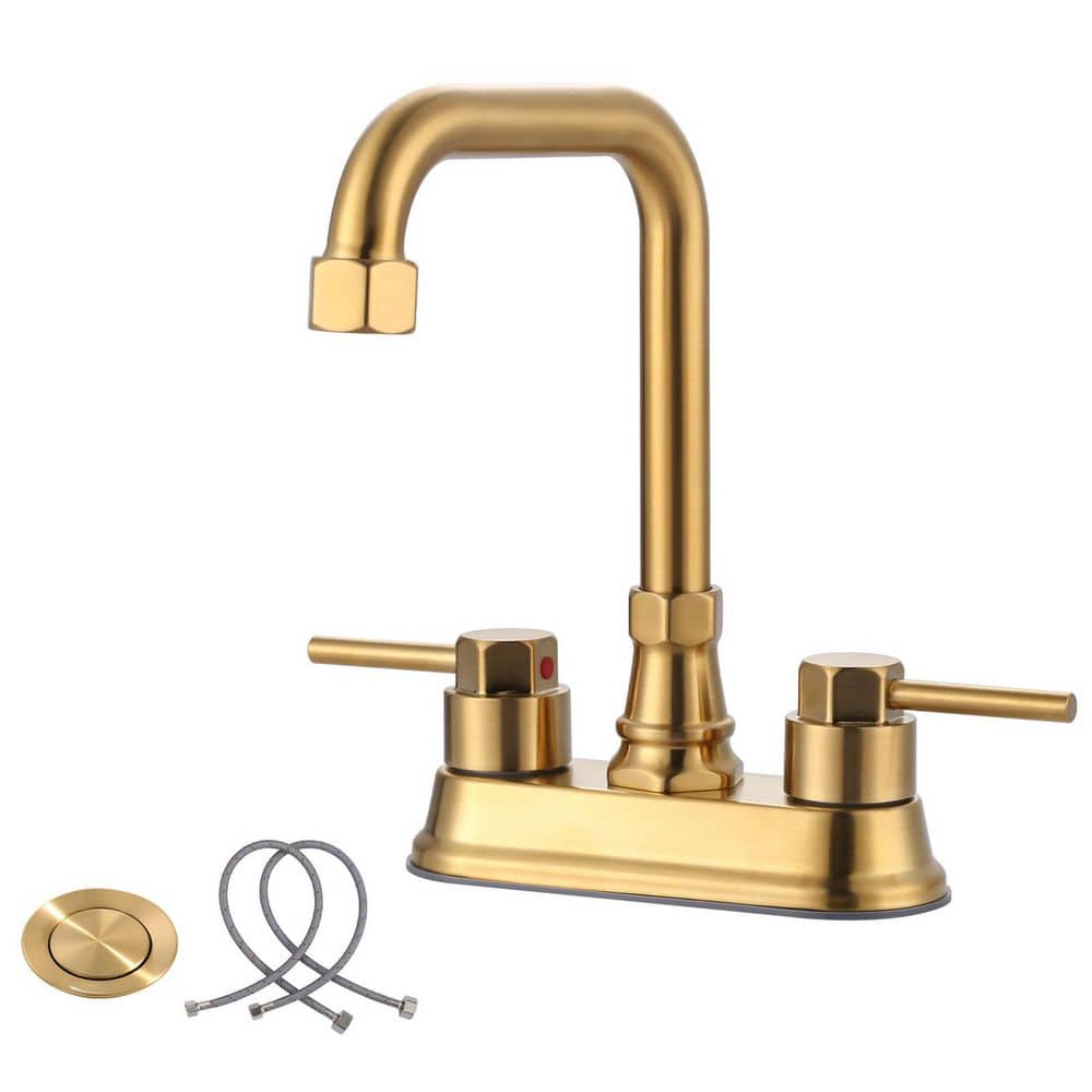 IVIGA 4 in. Centerset Double Handle High Arc Bathroom Faucet with Pop ...