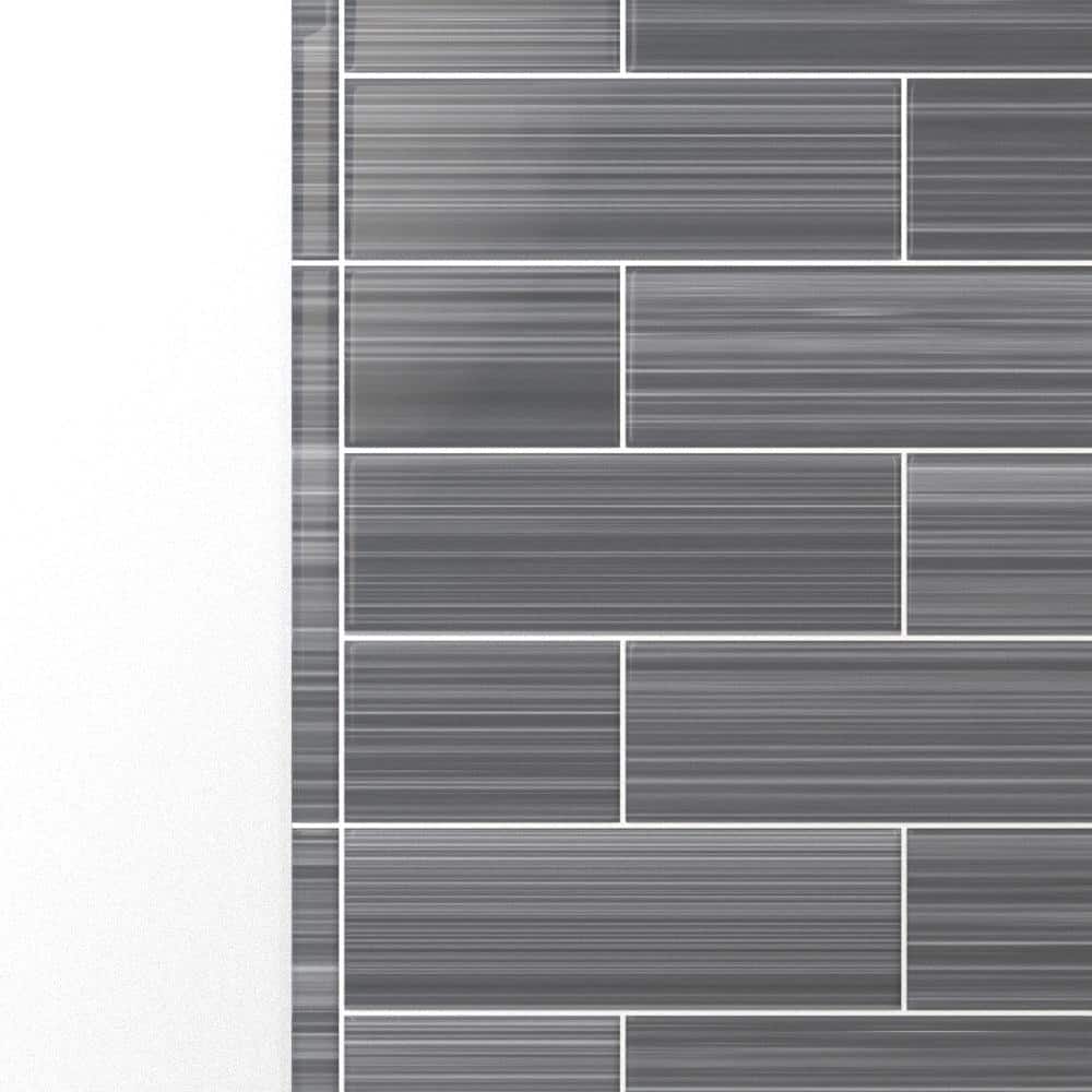 Bodesi Trim 1 in. x 12 in. Hand Painted Neutral Gray 50 Glass Tile for ...