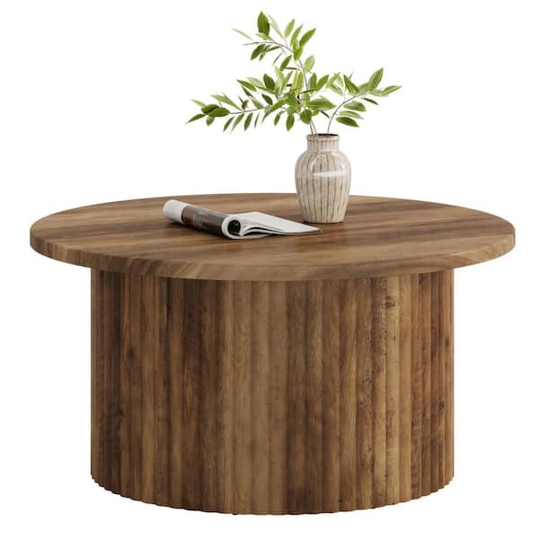 BYBLIGHT Allan 31.5 in. Brown Round Wood Coffee Table with Hollow Round ...