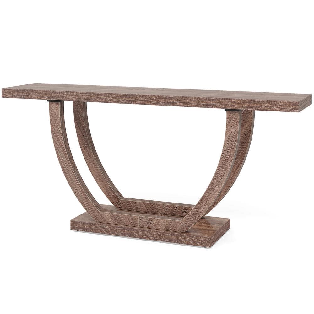 BYBLIGHT Turrella 63 in. Dark Brown Rectangle Wood Console Table with ...