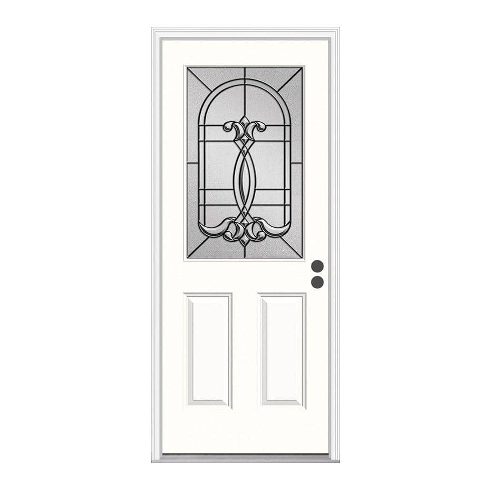 JELD-WEN Brixham 1/2 Lite Primed White Steel Prehung Front Door with ...
