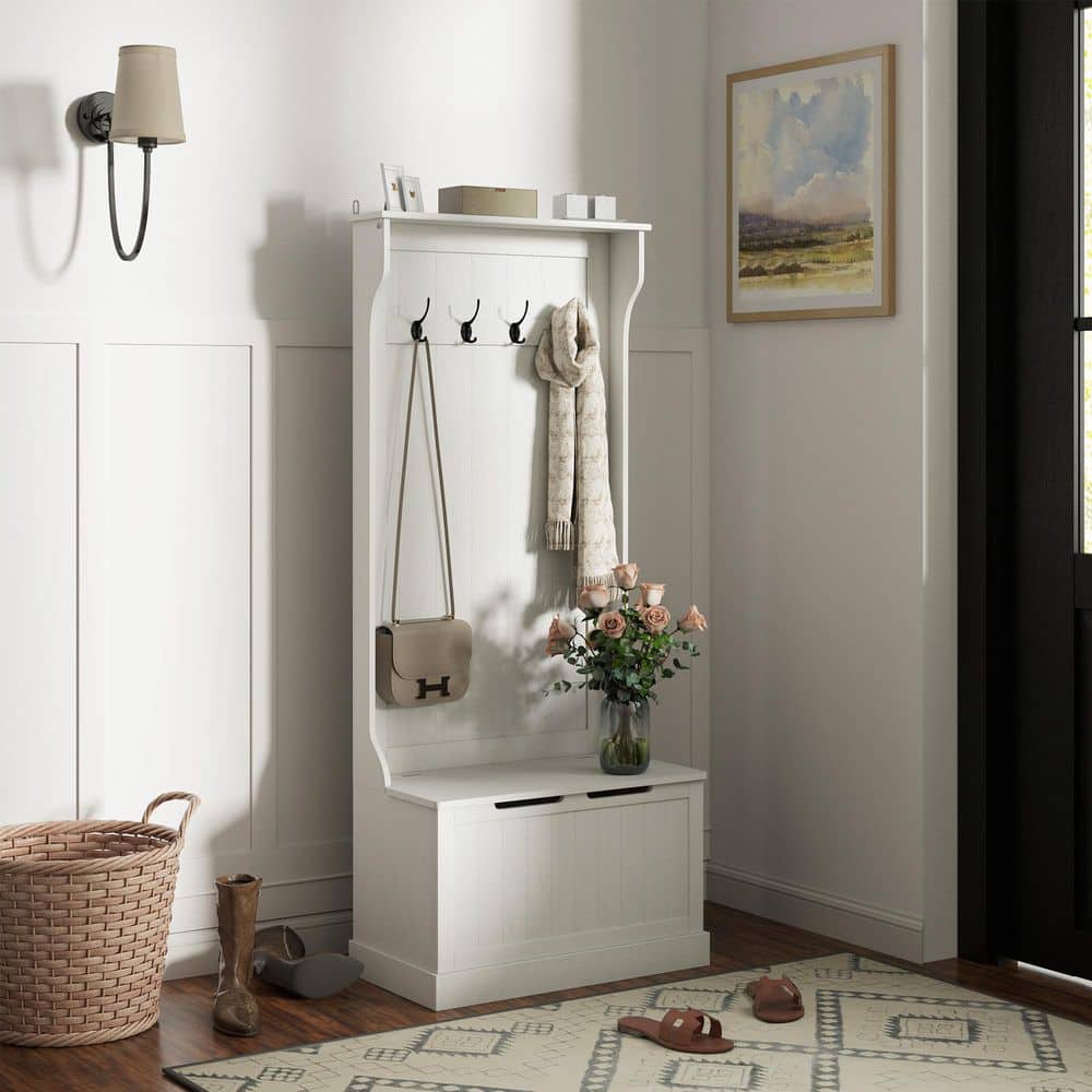 HOMCOM 3-In-1 Hall Tree with Shoe Storage, Standing Coat Rack with Shoe ...