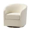 JAYDEN CREATION Estefan Ivory Comfy Velvet Swivel Barrel Chair with ...