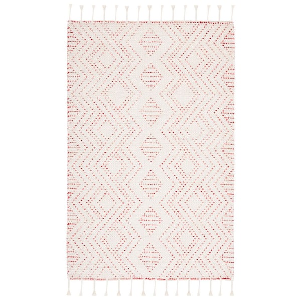 SAFAVIEH Natura 4 ft. x 6 ft. Ivory/Red Diamond Striped Zig-Zag Area ...